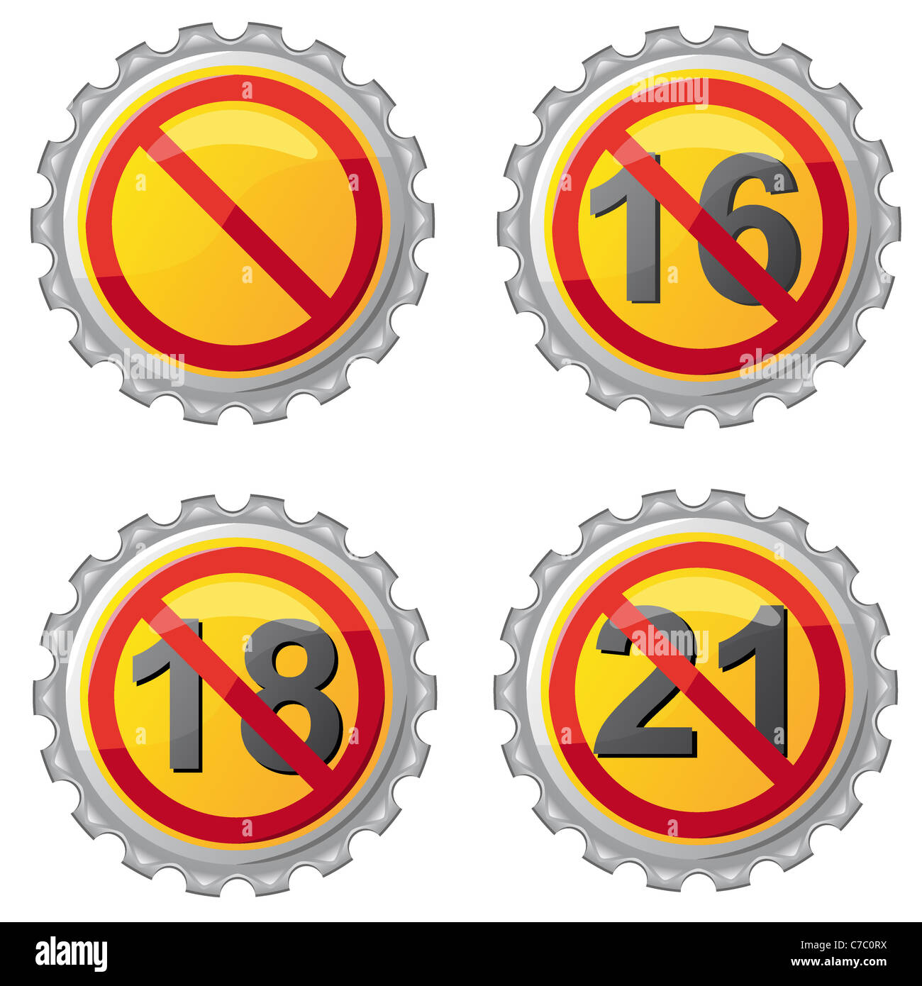 beer lids with prohibition on age illustration isolated on white ...