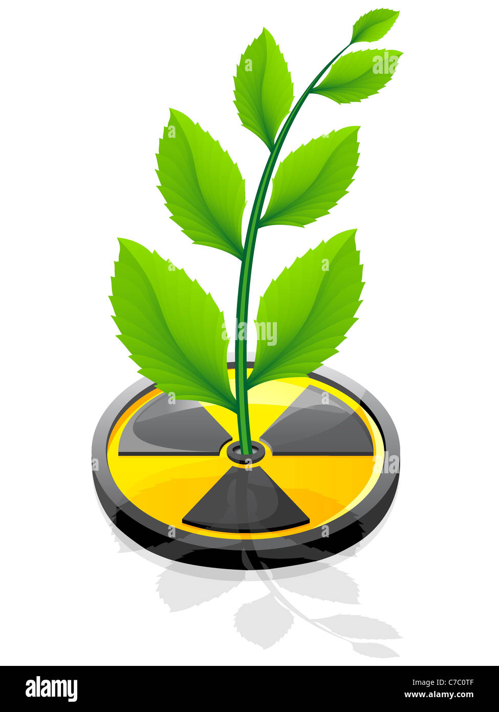 green plant growing from a sign radiation illustration isolated on ...