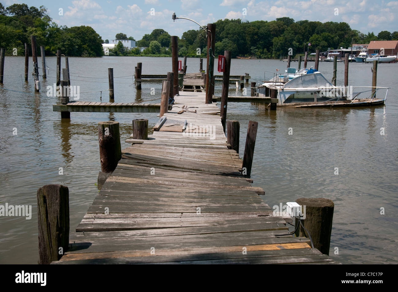 An abandoned boatyard on Back River in Essex, Baltimore Maryland USA ...