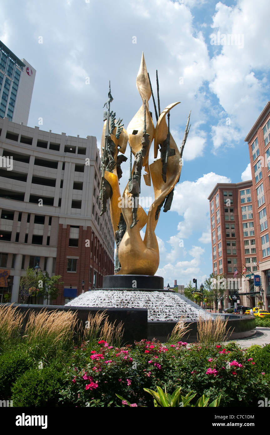 Memorial sculpture in remembrance of the Katyn Forest Massacre ...