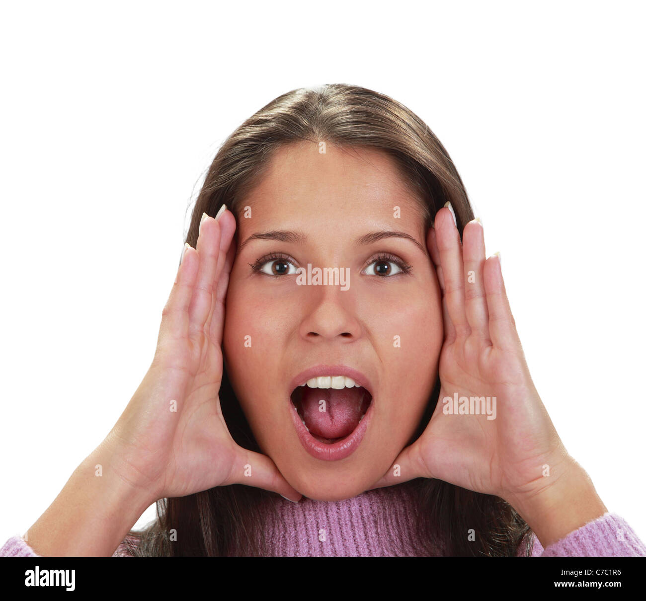 Young woman frame her face with palms Stock Photo - Alamy Young woman frame her face with palms Stock Photo - Alamy