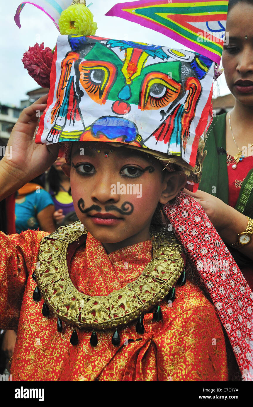 On the day of Gai Jatra festival in August at Durbar square Stock Photo ...
