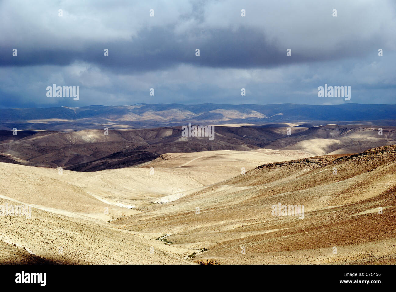 Fragment of ancient desert under dramatic sky. Desert Negev, Israel ...
