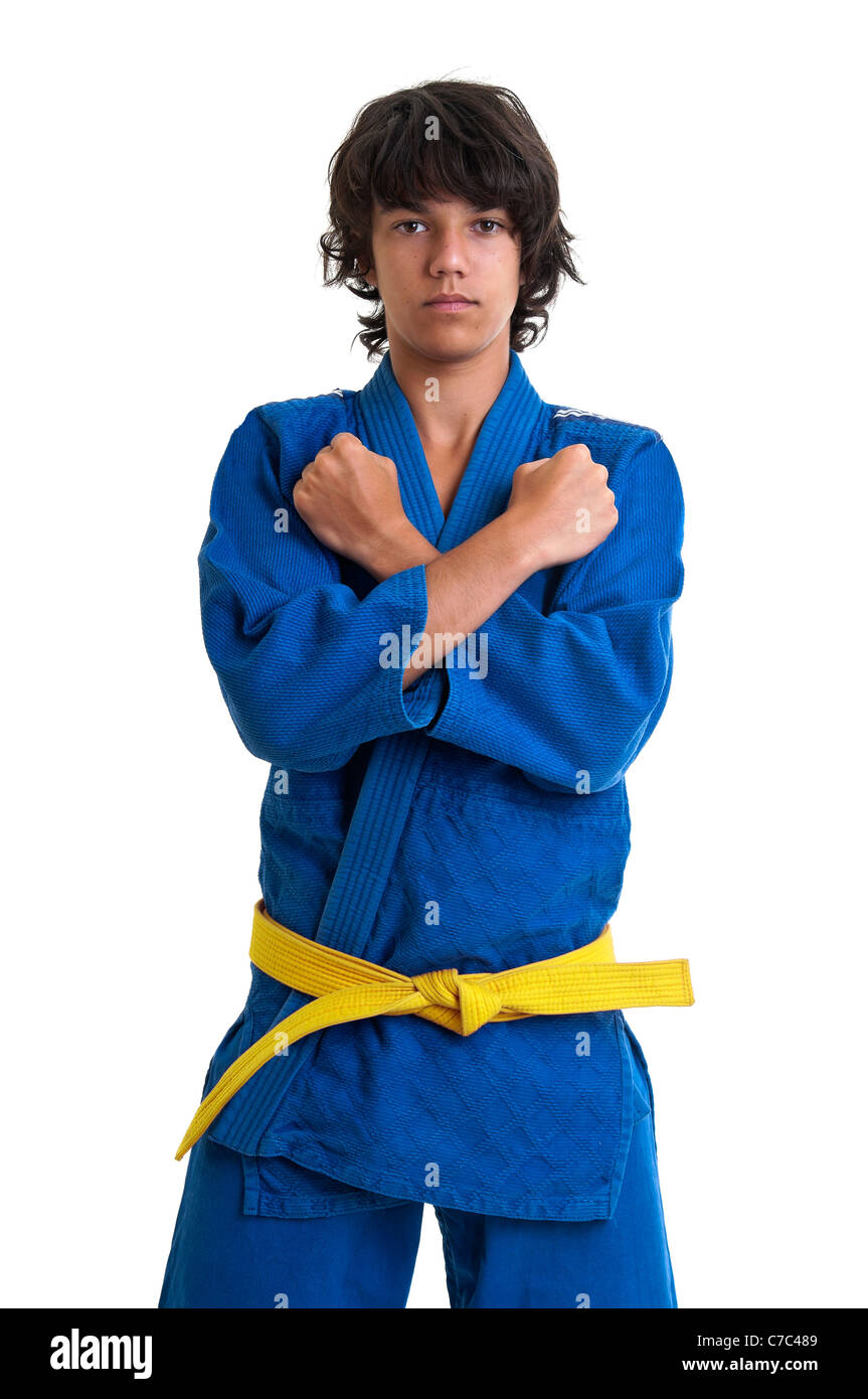 Young fighter posing isolated in white Stock Photo - Alamy