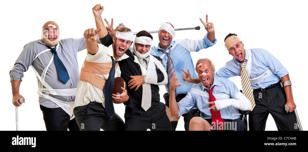 Group of injured businessmen after a rugby game Stock Photo - Alamy