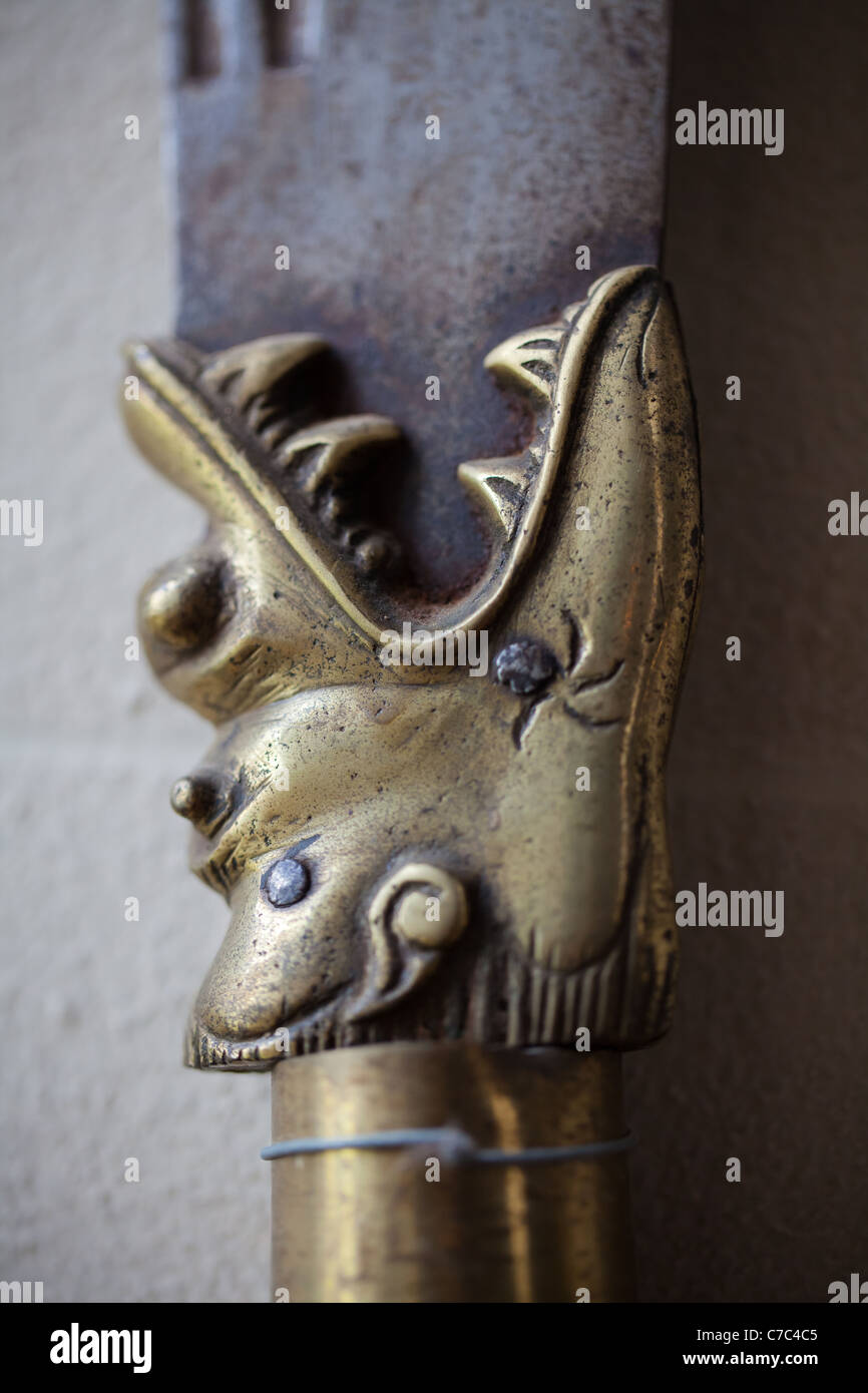 Detail on the join between hilt and blade of a Japanese samurai sword ...