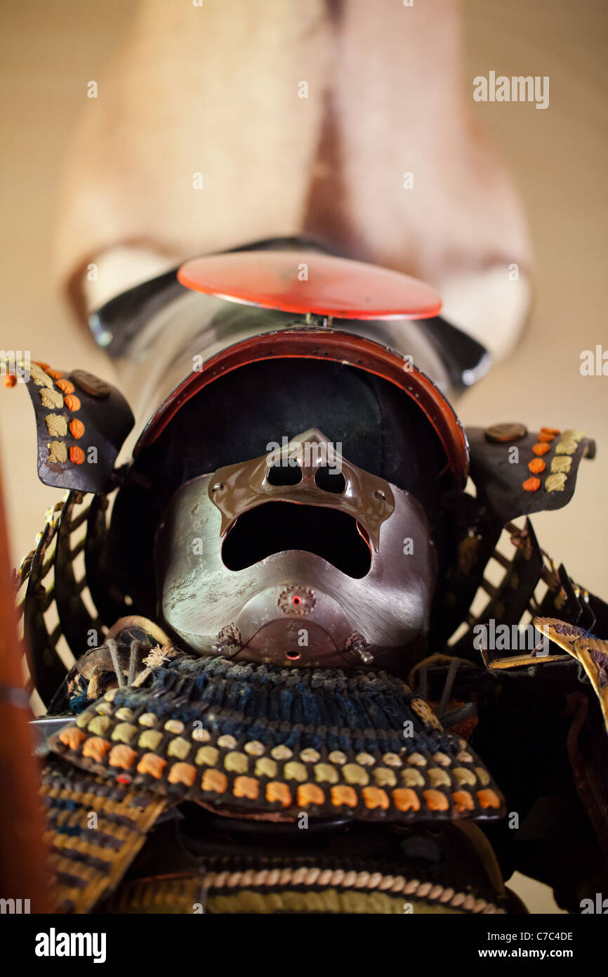 Japanese samurai armour on display Stock Photo - Alamy