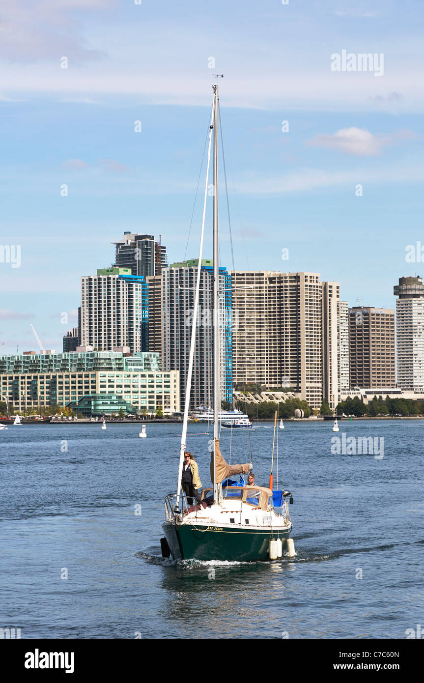 Toronto view of Harbourfront, High Rise Condos, Boat on Lake, Financial ...