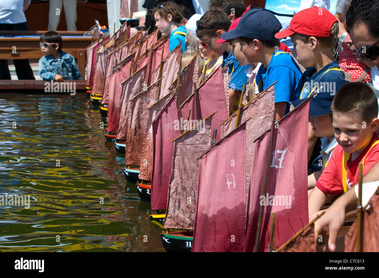 Race of traditional model boats. Vannes. Sea week festival, Bay of ...