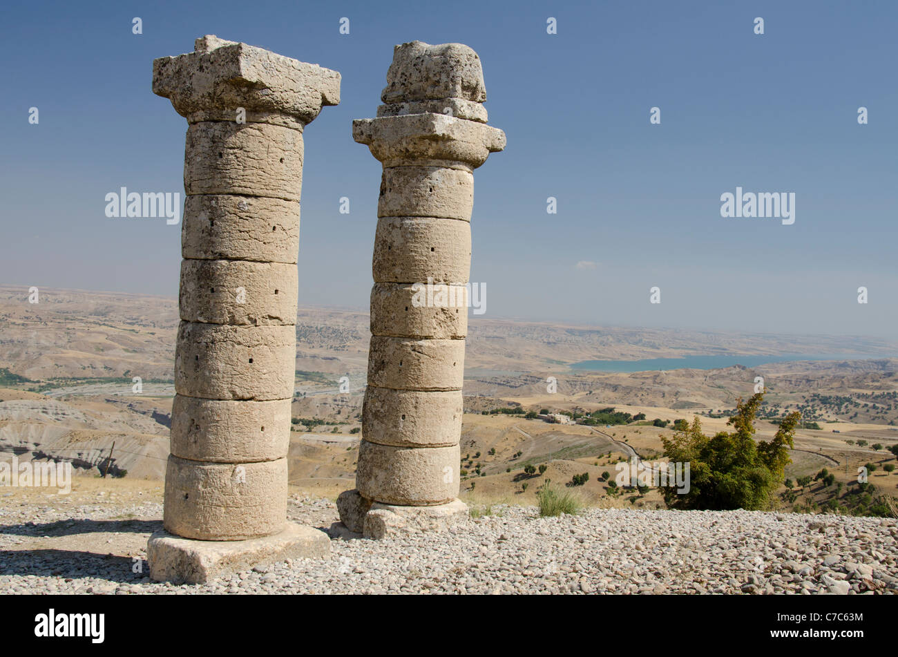 Turkey, Adiyaman. Mount Nemrut (aka Nemrut Dagi). Karakus Tumulus ...