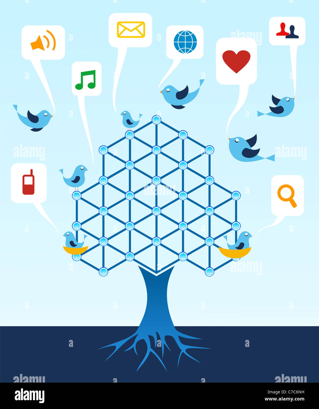 Social media network connection tree Stock Photo - Alamy