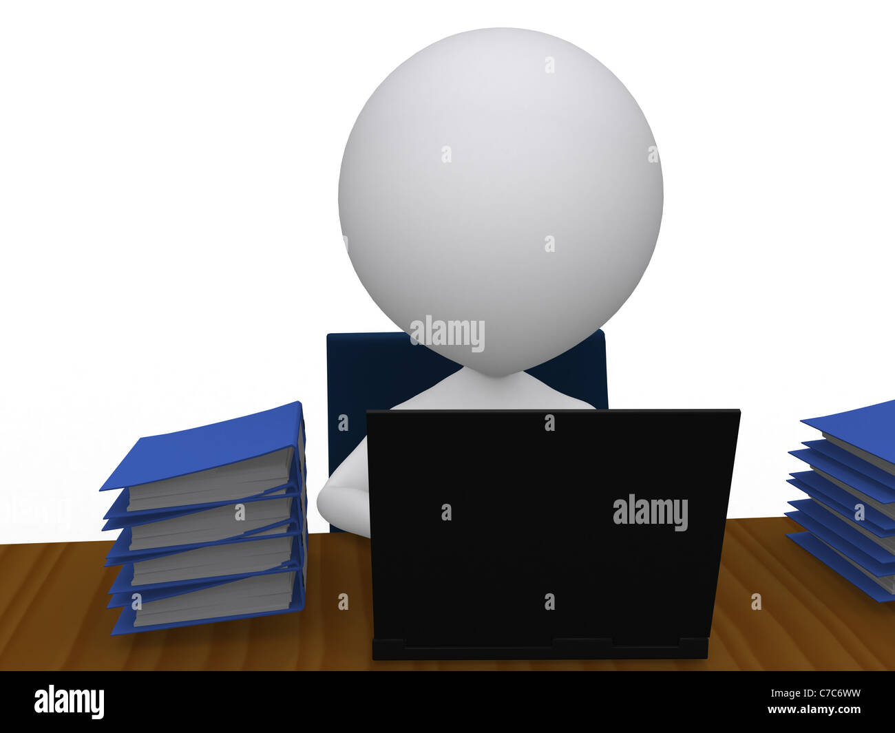 3D busy business man with a pile of work on his desk - isolated Stock ...