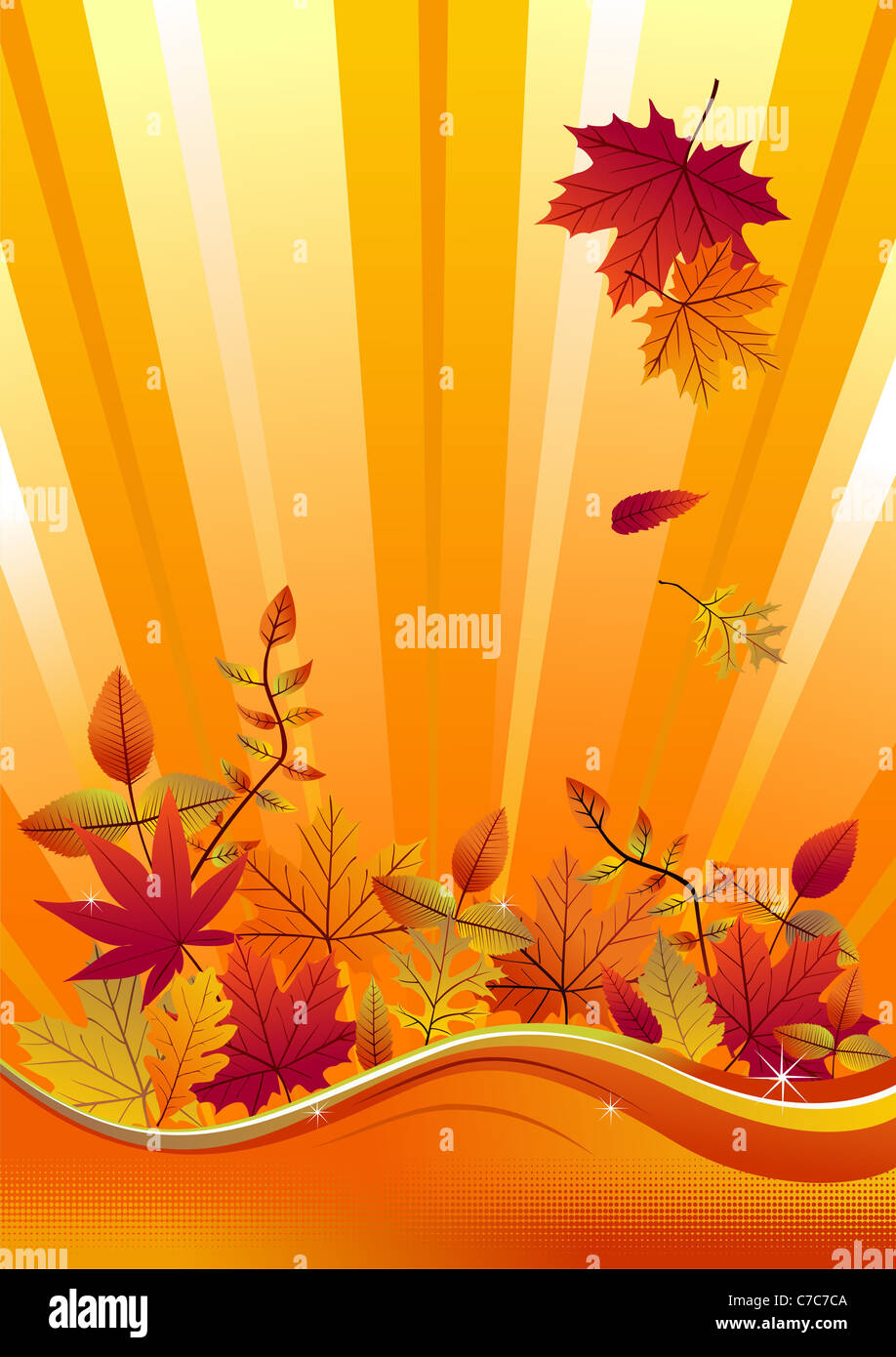 Fall leaves on a vertical yellow background. Vector available Stock ...