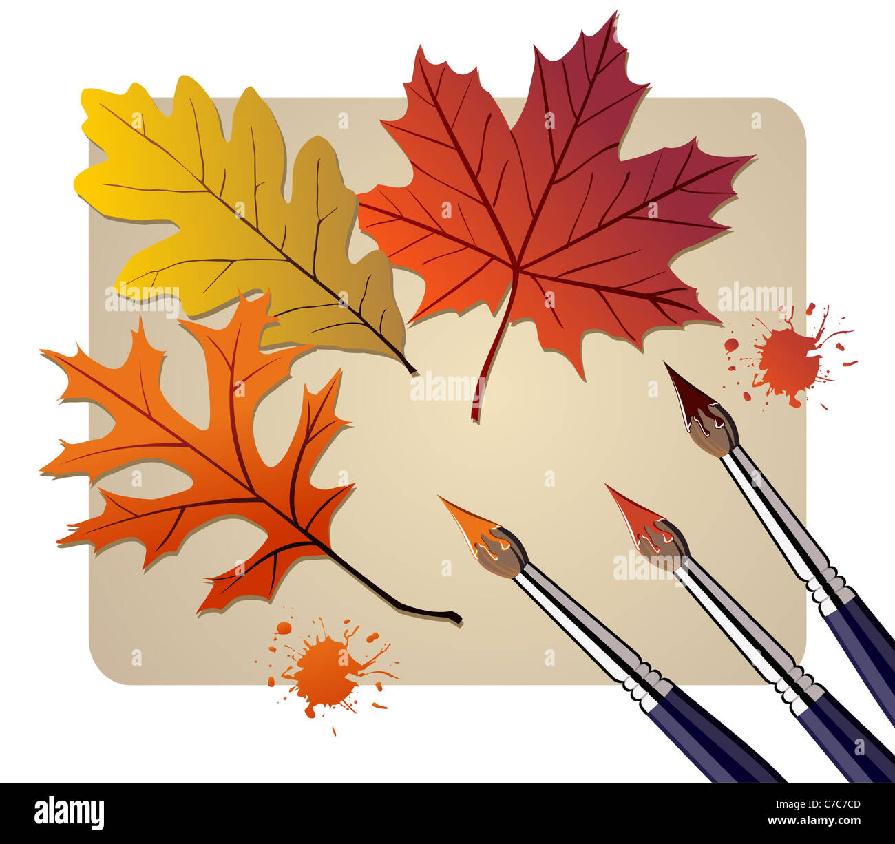 Three brushes painting the autumn leaves. Vector available Stock Photo ...