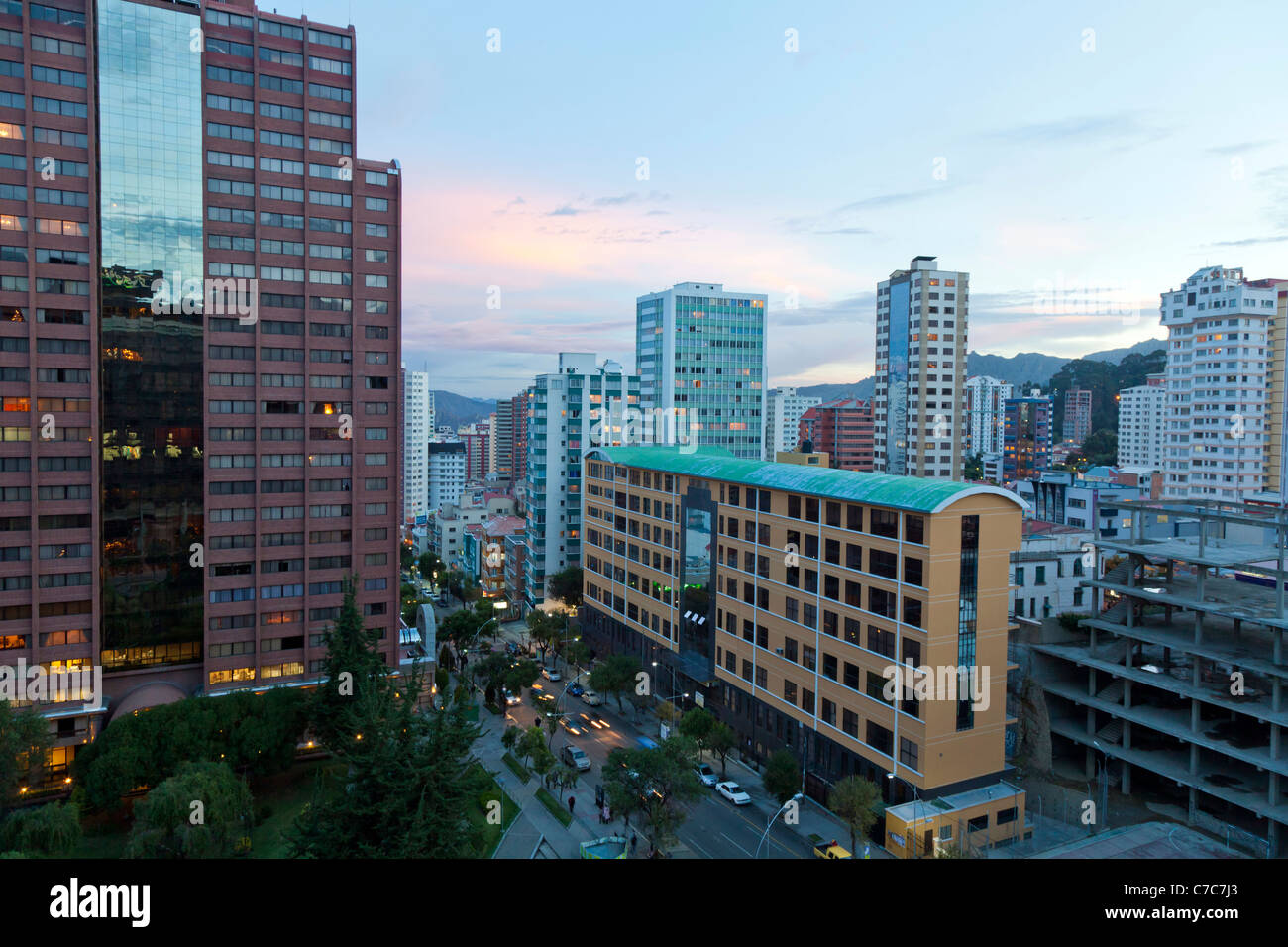 View of La Paz at sunset from the Radisson Hotel, Bolivia Stock Photo ...