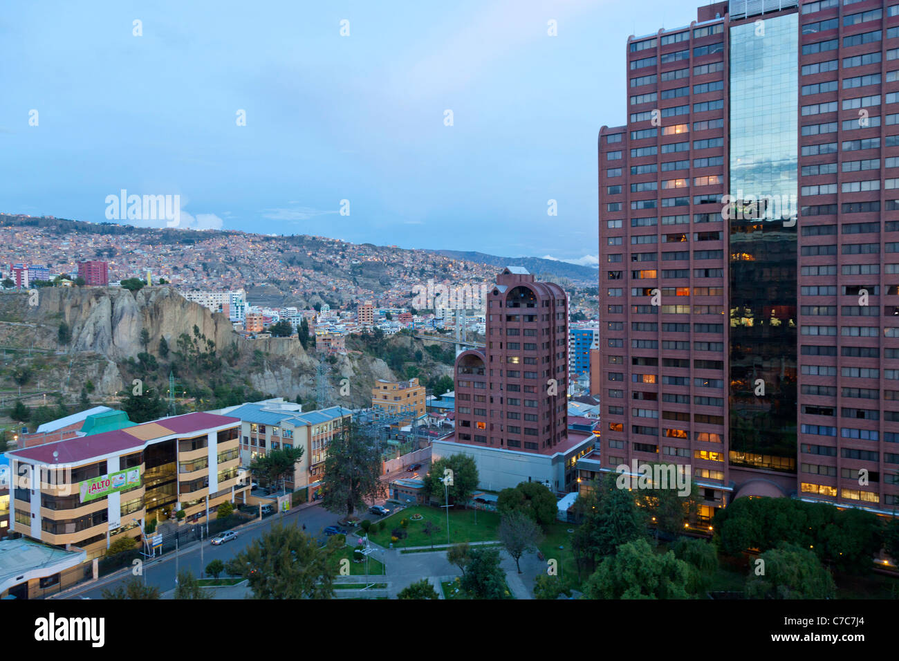 View of La Paz at sunset from the Radisson Hotel, Bolivia Stock Photo ...