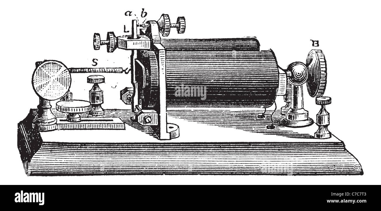 Fig. 9. Relay. - A, b, or platinum-tipped contact; B, head of the screw ...