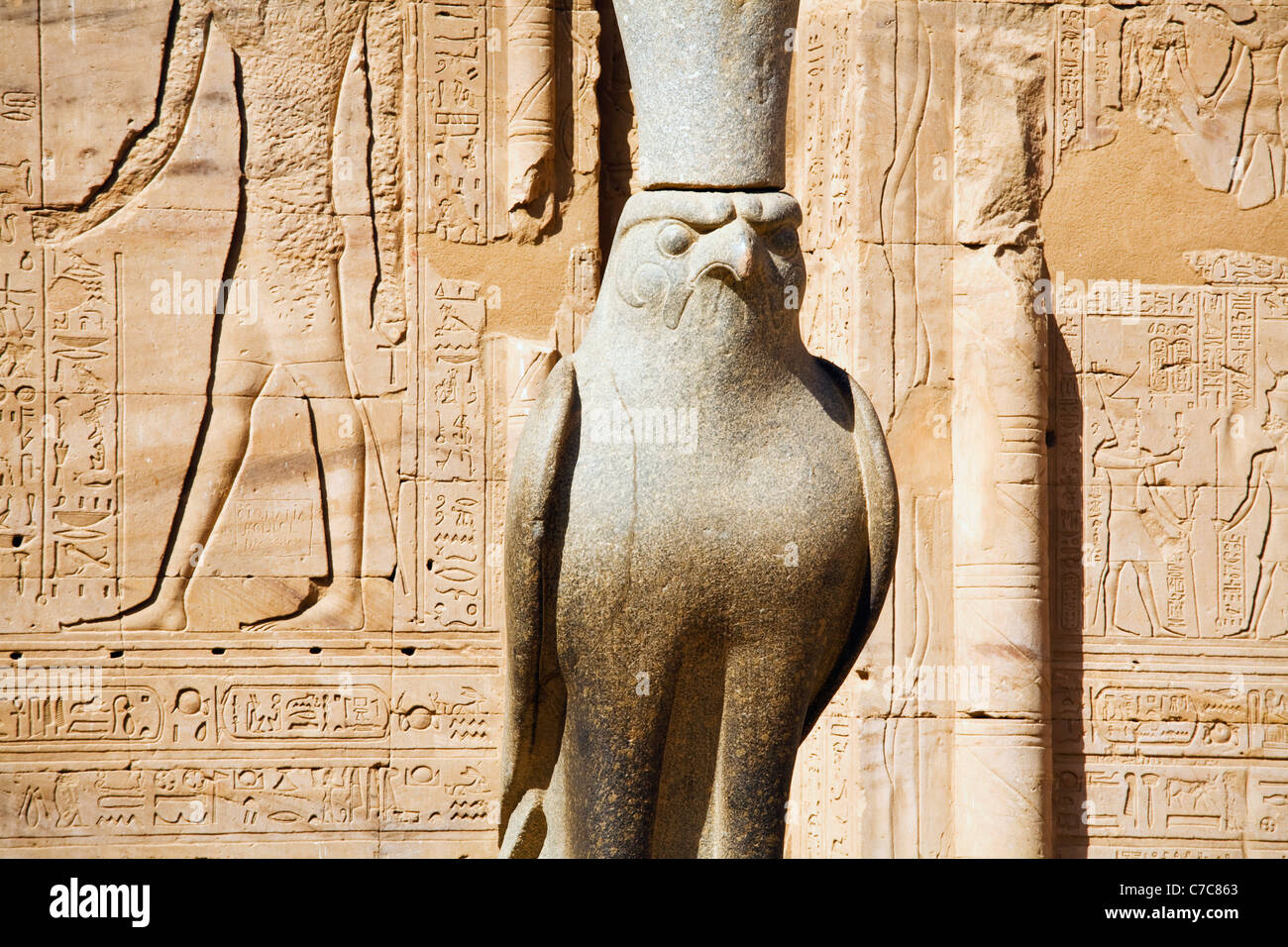 Horus falcon statue at temple of horus in edfu hi-res stock photography ...