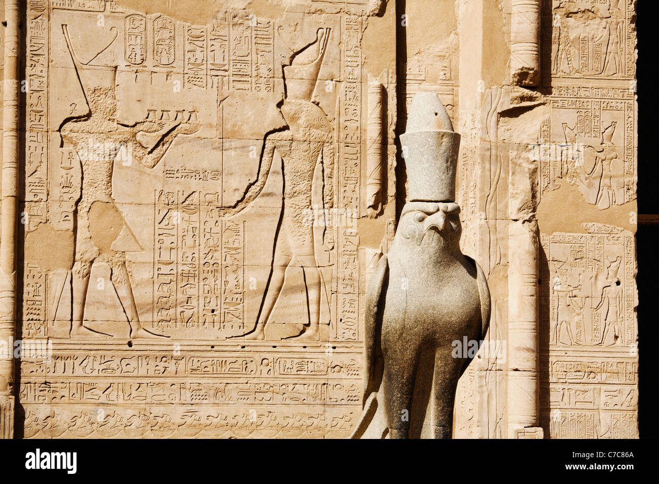 Statue of the falcon-headed god Horus in the Court of Offerings in the ...