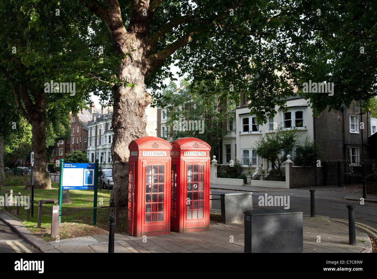 Two red telephone boxes Brook Street Hammersmith London Stock Photo - Alamy