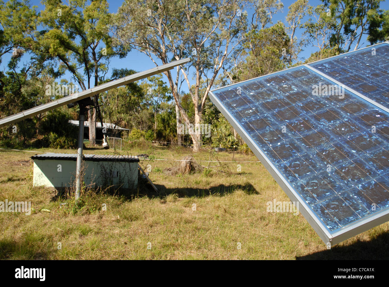 Solar PV panels installed in a rural property in the outback ...