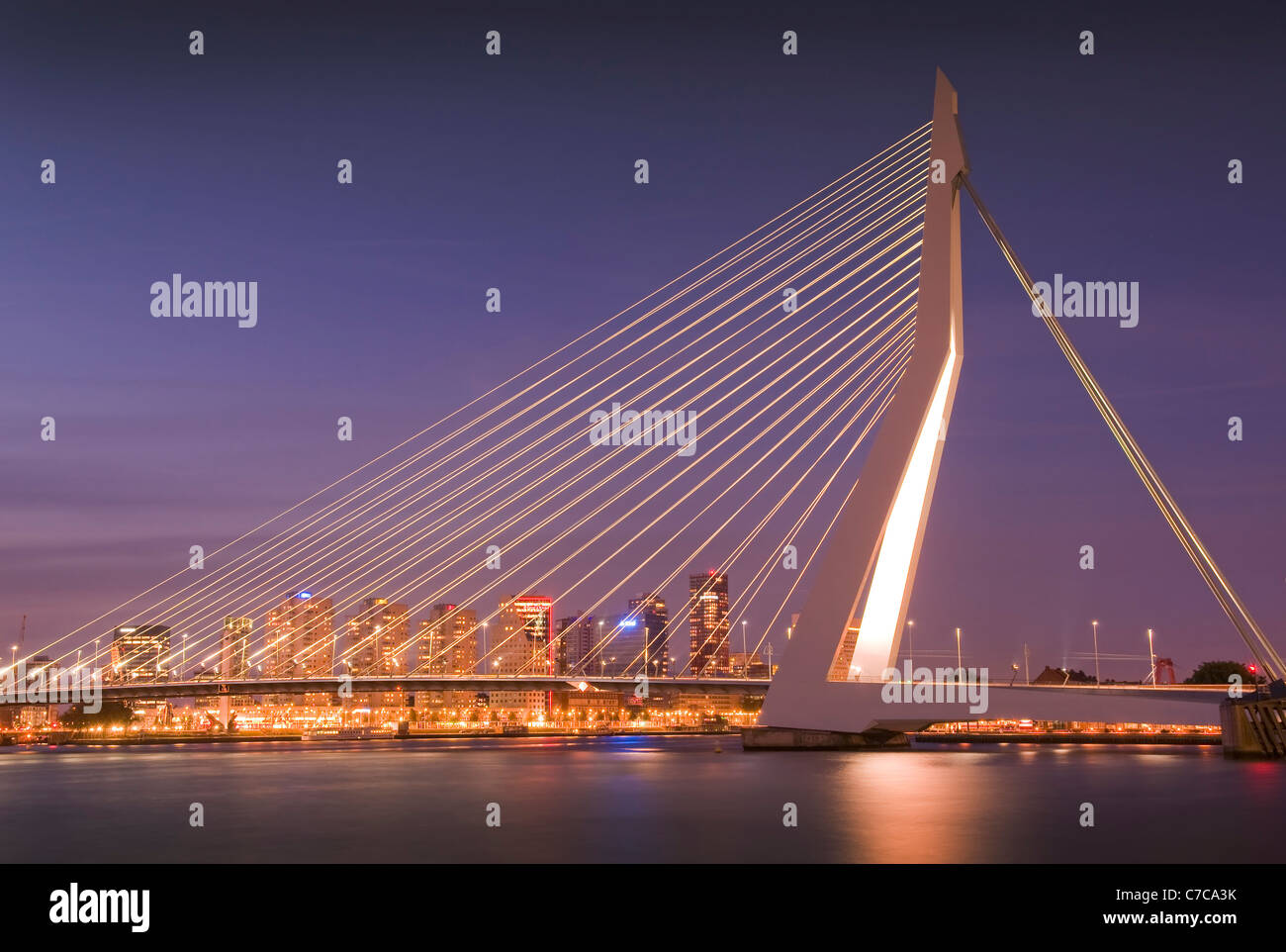 The Erasmus suspension bridge at night. Rotterdam, the Netherlands ...