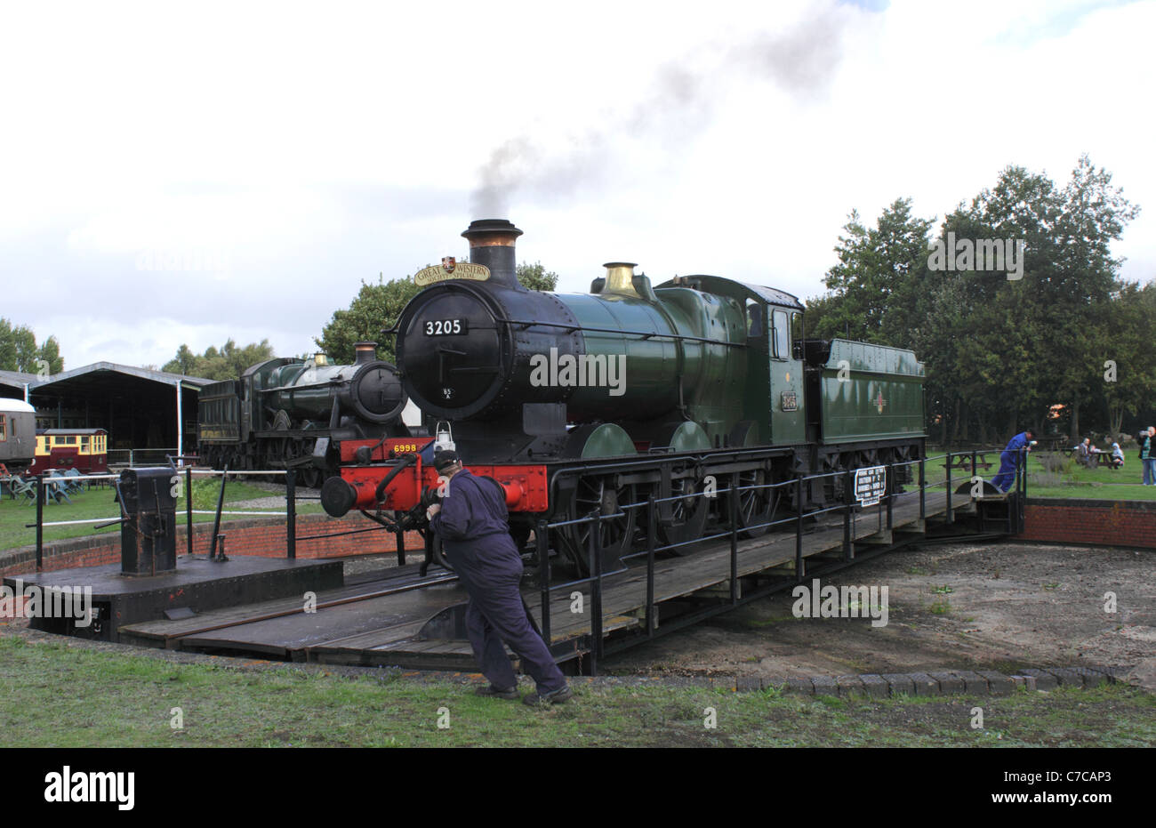 BR Collett Steam locomotive no. 3205 on turntable at Didcot Railway ...