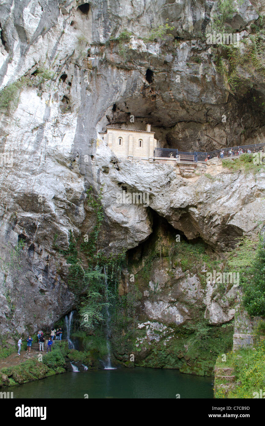 The holy cave at Covadonga, and the pool beneath it Stock Photo - Alamy