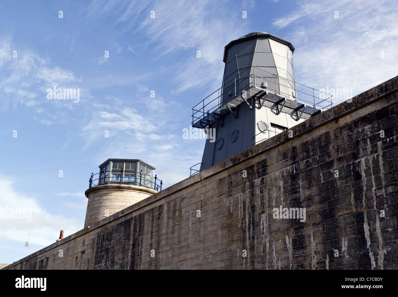 Hurst Castle Wall with observation towers Stock Photo - Alamy