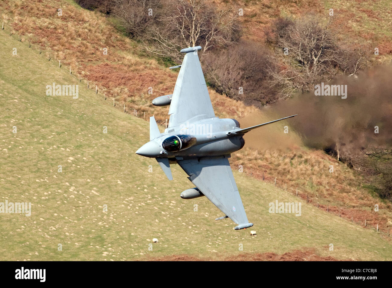 Royal Air Force Eurofighter Typhoon aircraft on a low flying training ...