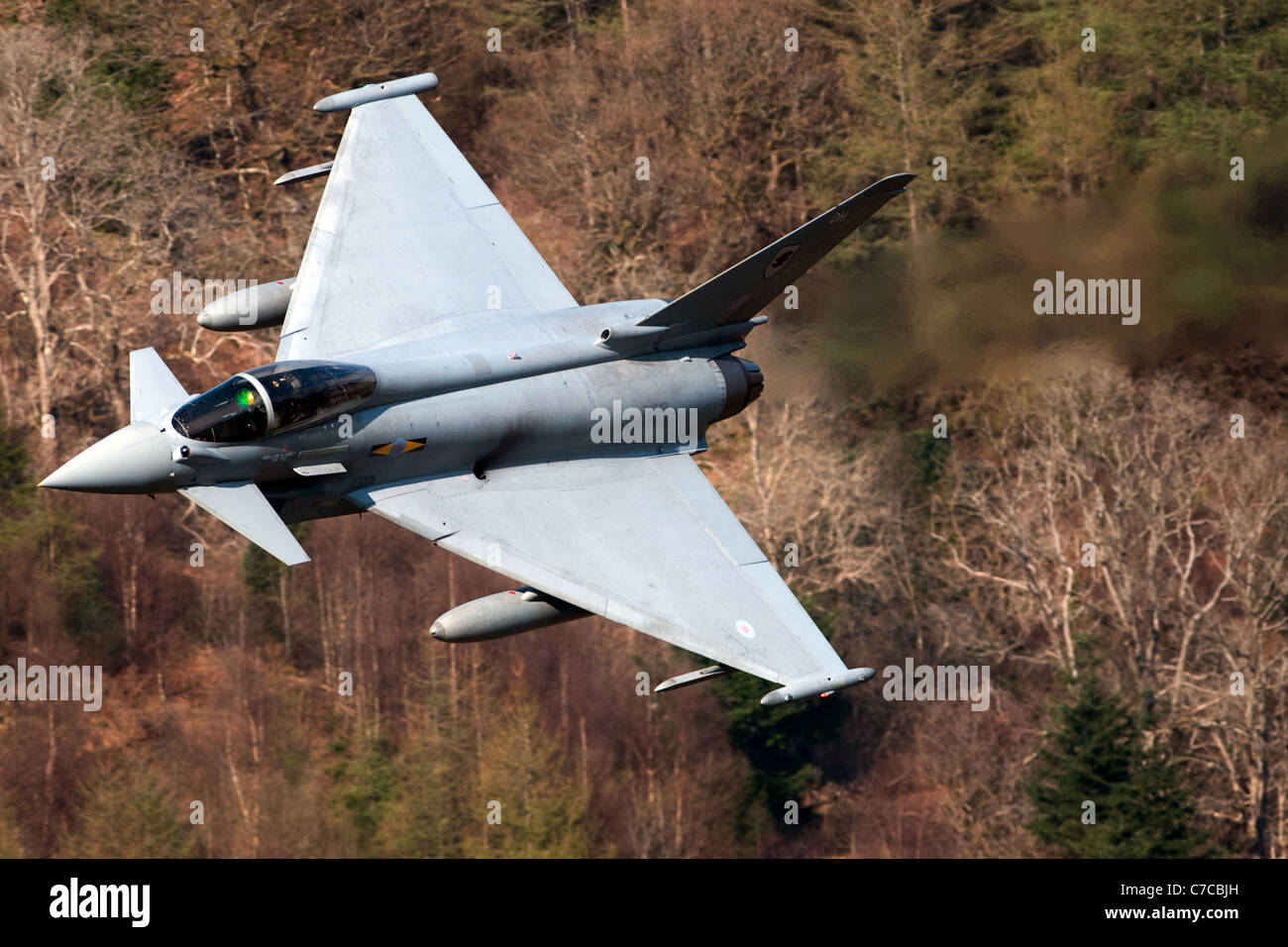 Royal Air Force Eurofighter Typhoon aircraft on a low flying training ...