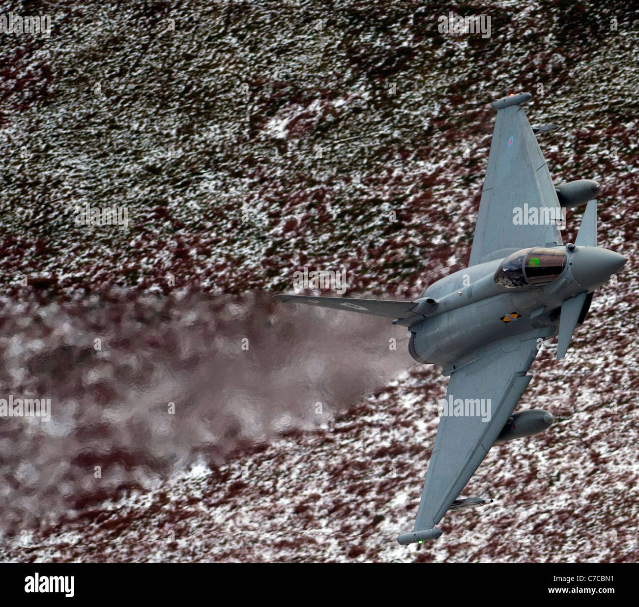 Royal Air Force Eurofighter Typhoon aircraft on a low flying training ...