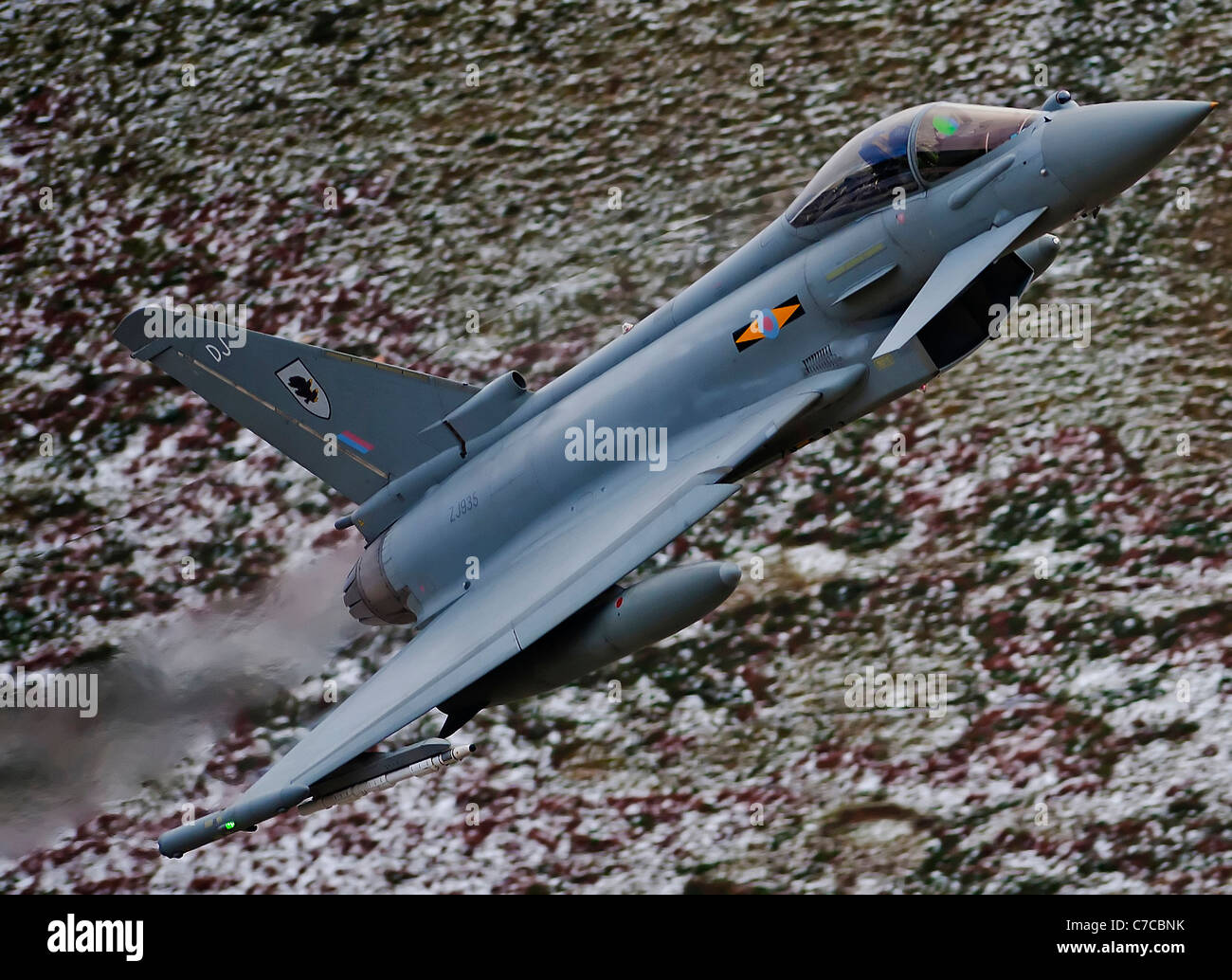 Royal Air Force Eurofighter Typhoon aircraft on a low flying training ...