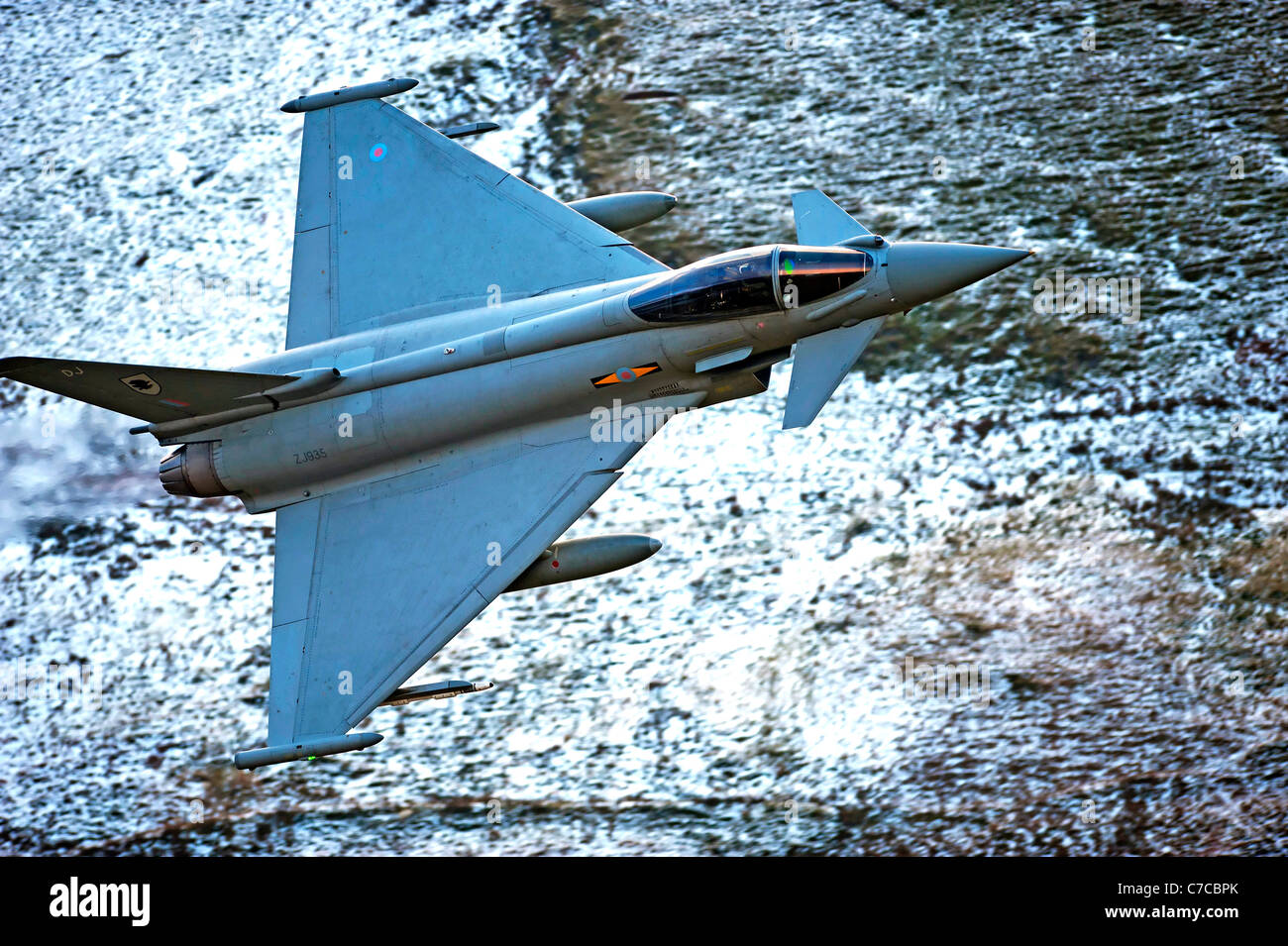 Royal Air Force Eurofighter Typhoon aircraft on a low flying training ...