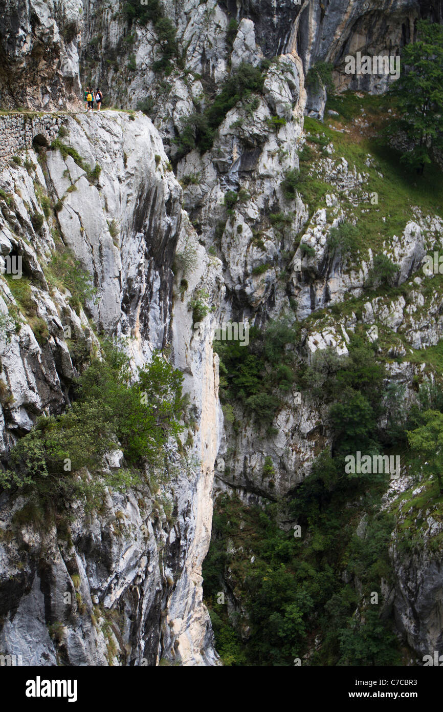 People walking in the Cares gorge in the Picos de Europa, Spain Stock ...