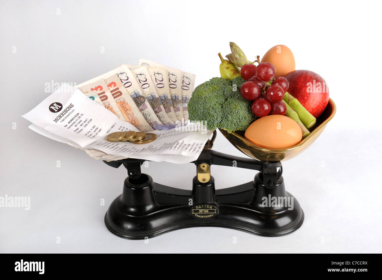 food prices Weighing food prices Stock Photo - Alamy