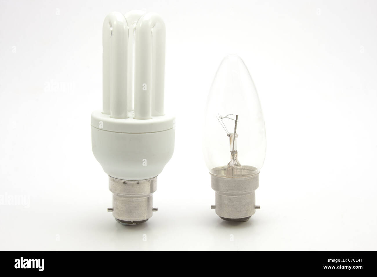 Environmentally friendly and normal incandescent light bulbs isolated ...