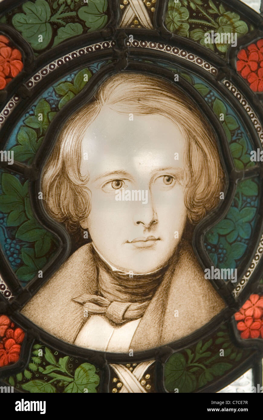 Charles Dickens as a young man stained glass window in the Charles ...