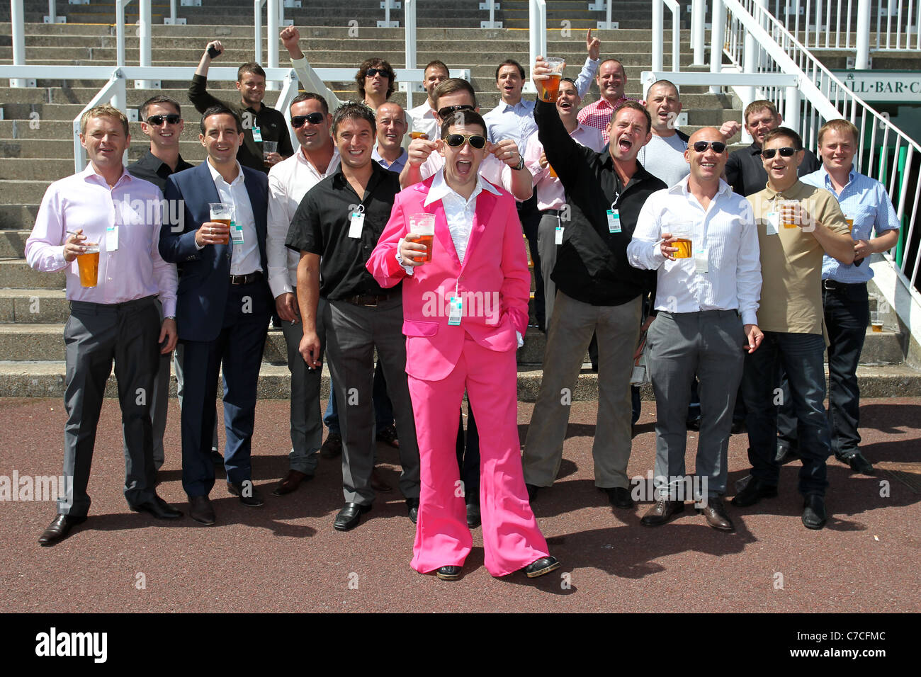 A group of men on a stag due at Brighton Racecourse, Brighton, East ...