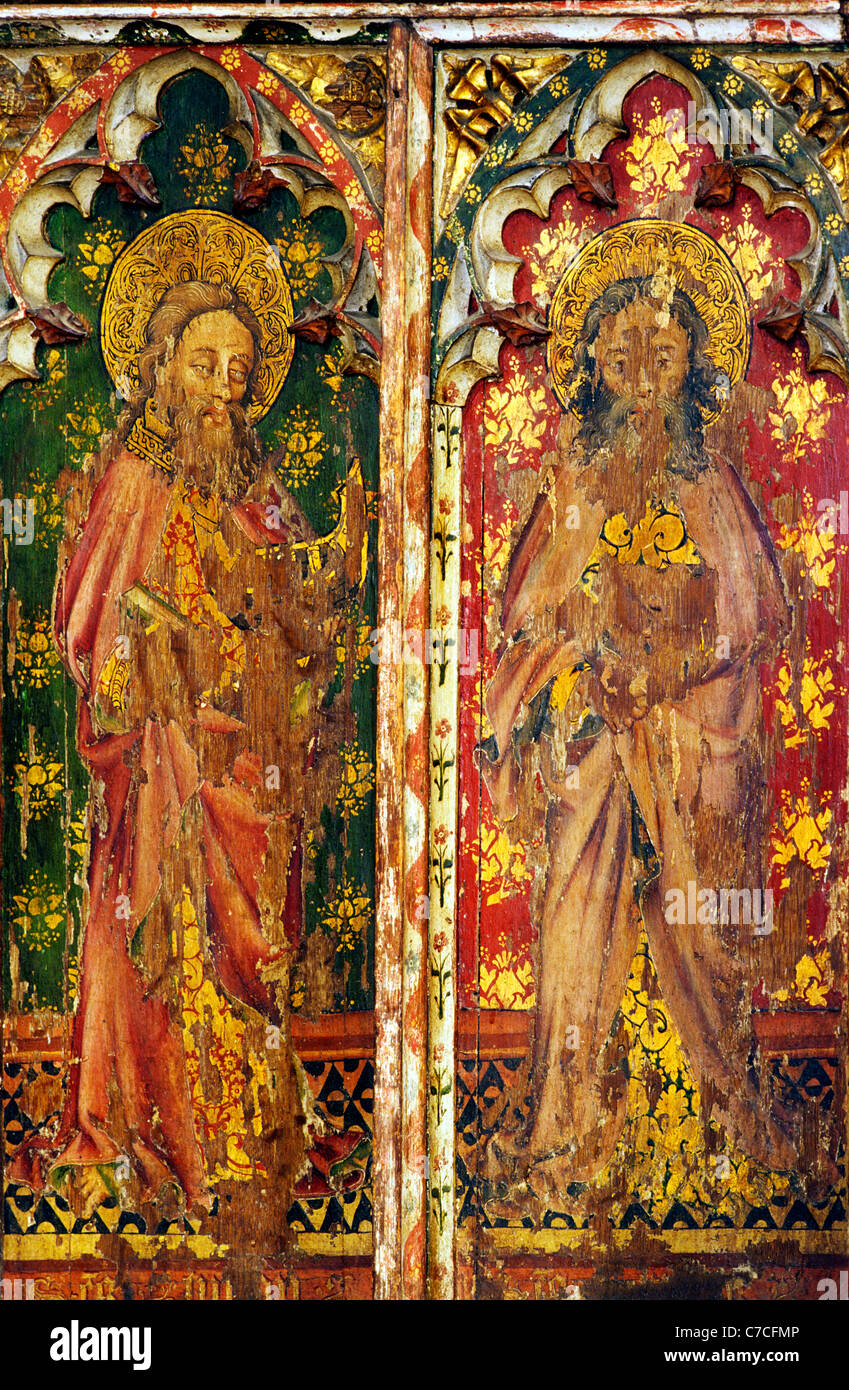 Medieval rood screen painting paintings saint saints england uk hi-res ...