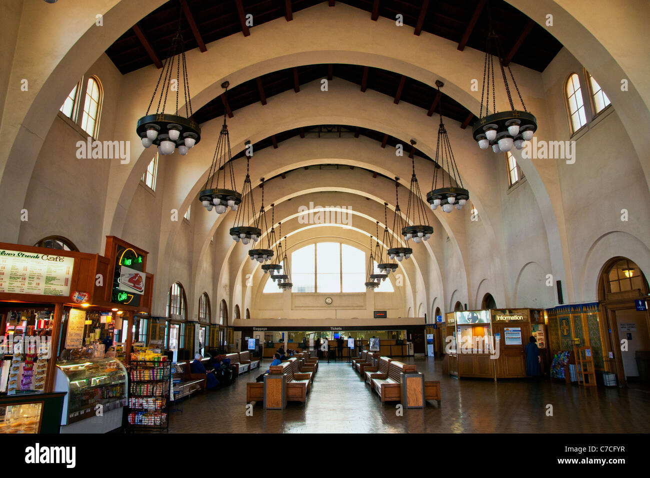 Interior of historic Santa Fe train depot building in San Diego, CA ...