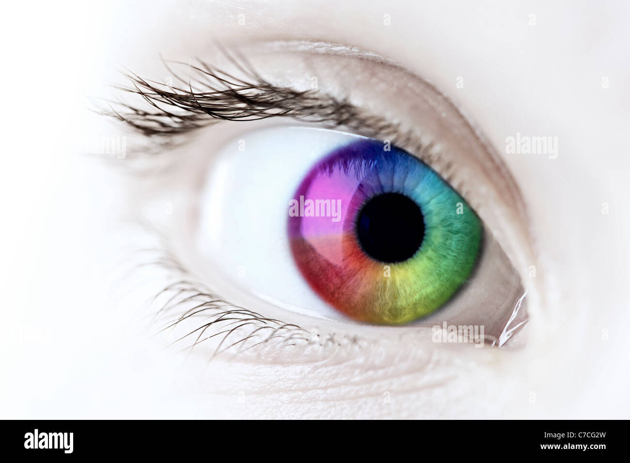 Female eye with rainbow multicolored iris close up Stock Photo - Alamy