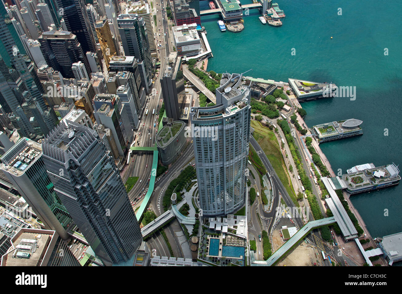Aerial view from the rooftop of IFC 2, showing the Four Seasons hotel ...