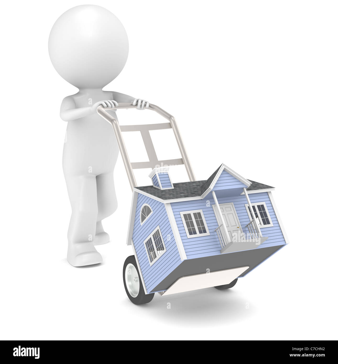 3D little human moving a House with a Hand Truck. People Series Stock ...
