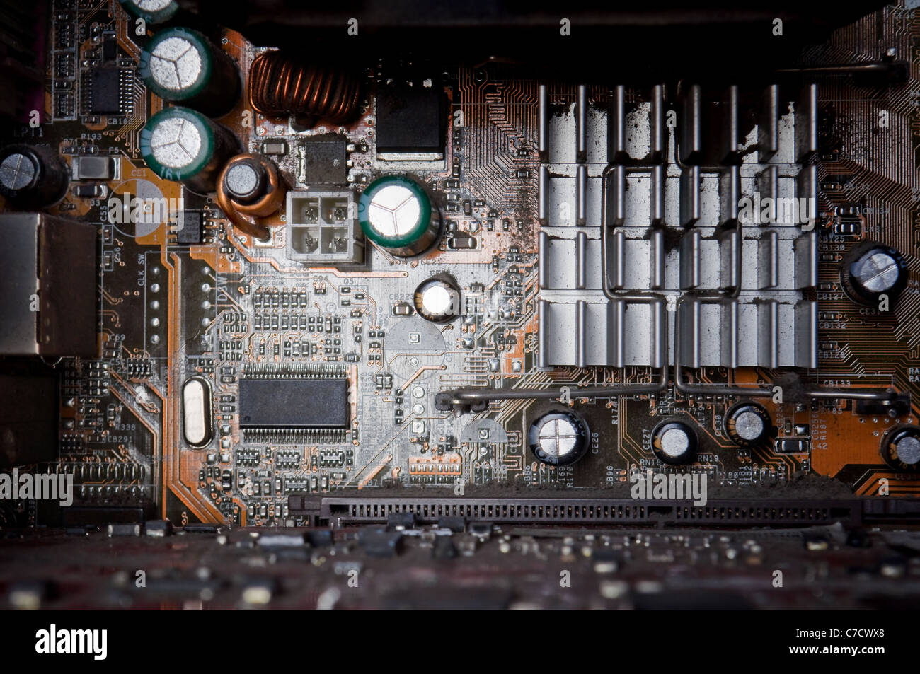 background of old electronic circuit boards in dark colors Stock Photo ...
