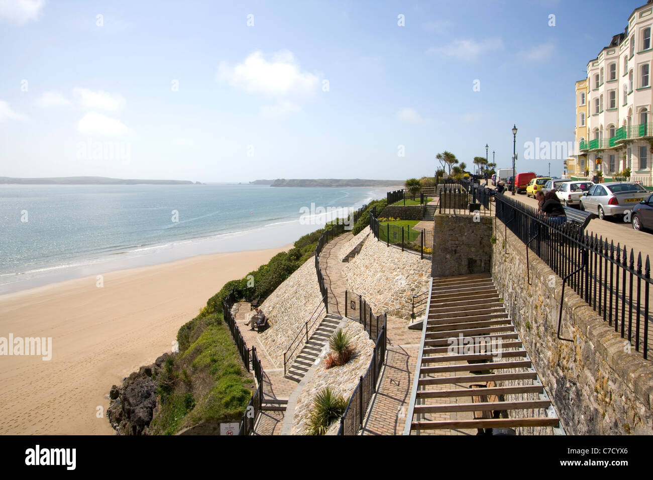 Seafront and beach view, Tenby, Pembrokeshire, Wales, UK Stock Photo ...