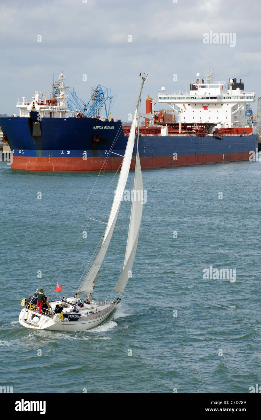 Sailing on Southampton Water UKSA Freedom passing the bulk tanker ...