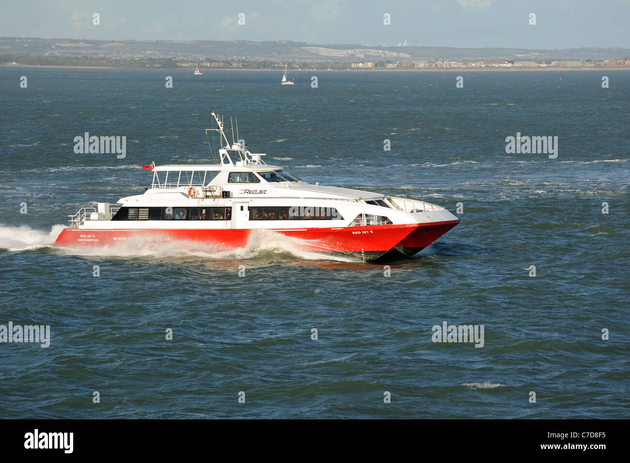Fastcat passenger ferry crossing The Solent bound for East Cowes Isle ...