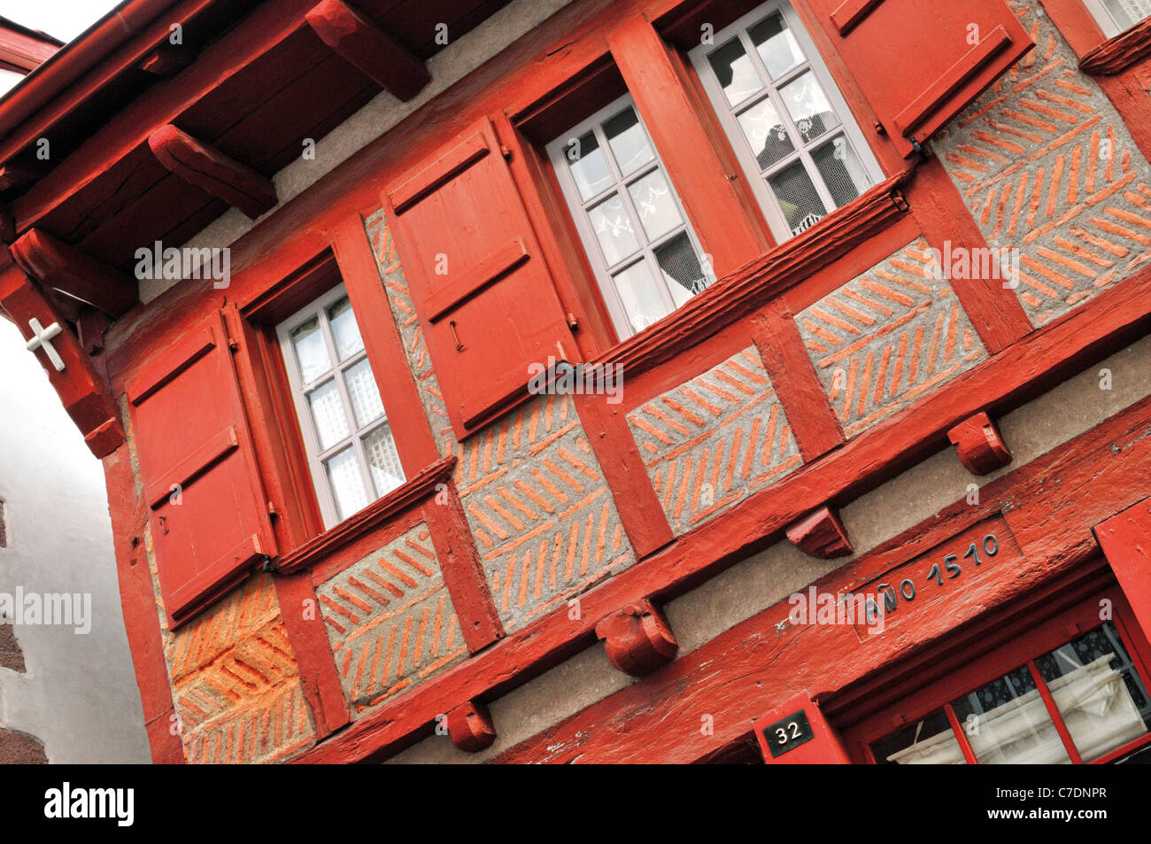France, St. Jean-Pied-de-Port: Medieval basque half-timbered house ...