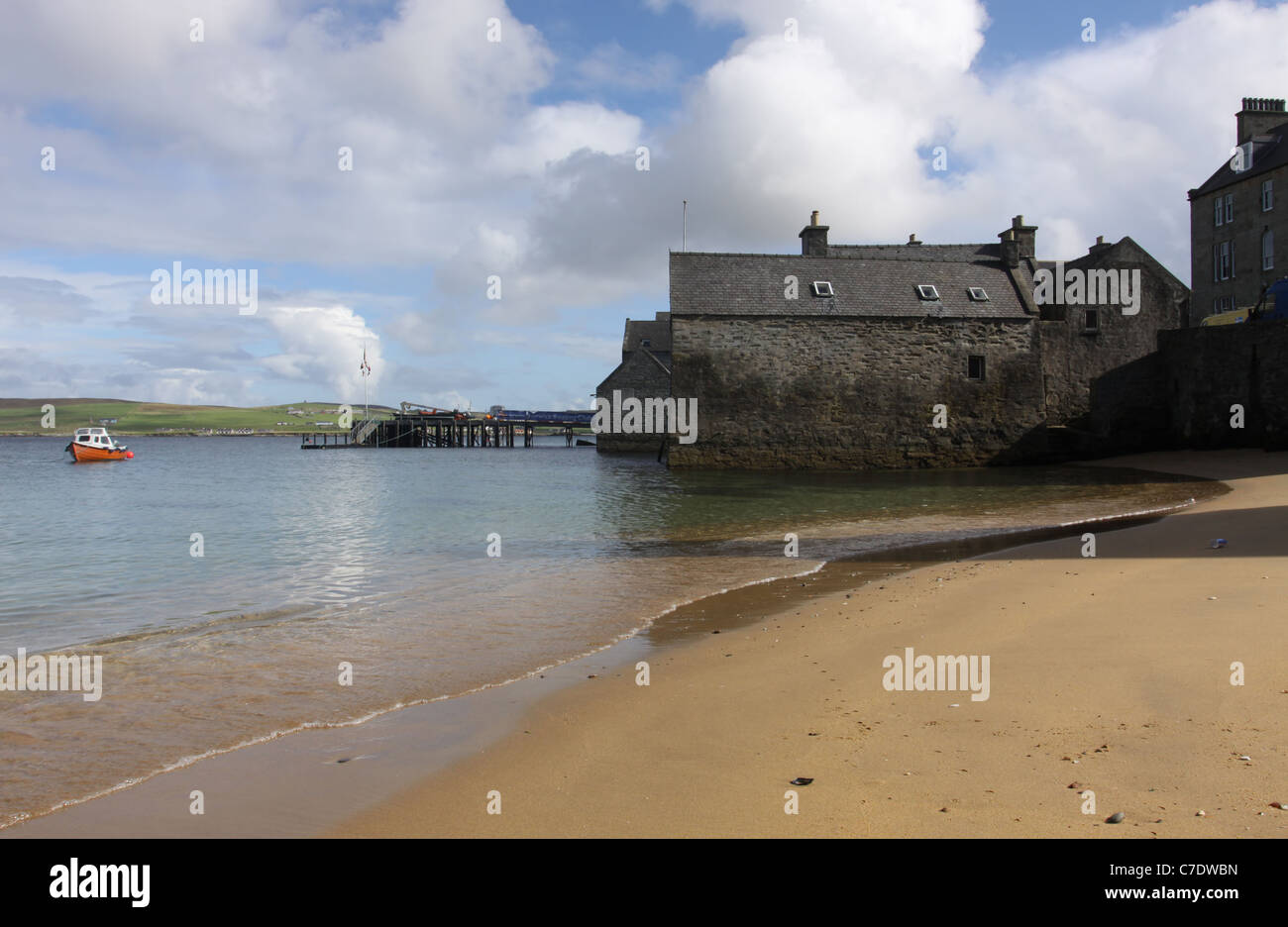 beach and Lerwick waterfront Shetland Islands Scotland September 2011 ...